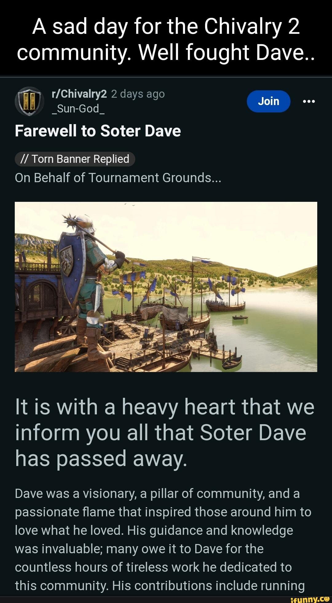 A sad day for the Chivalry 2 community. Well fought Dave.. Gi ...