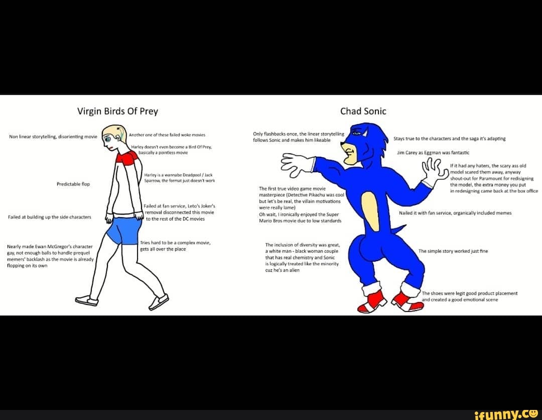 Chad Sonic Virgin Birds Of Prey 2, organically incided memes white man ...