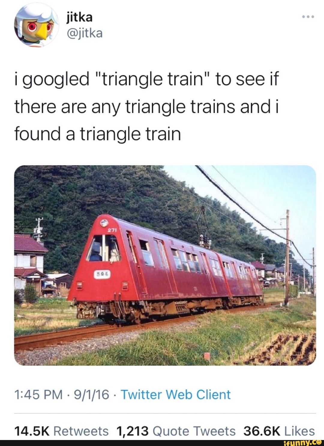 900 I googled "triangle train" to see if there are any triangle trains ...