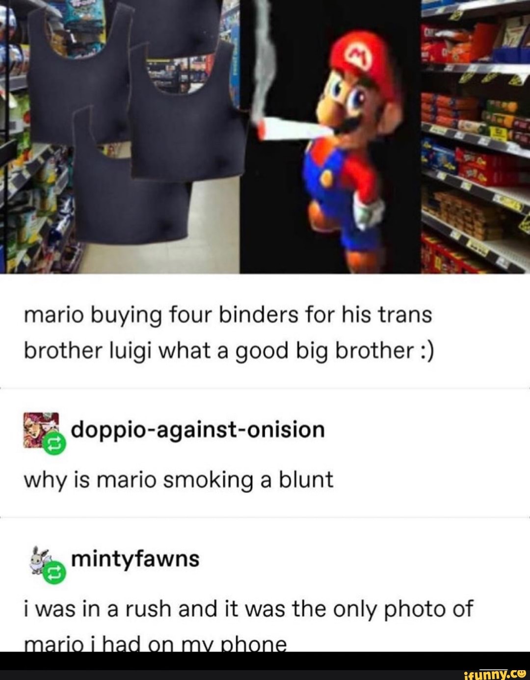 Mario buying four binders for his trans brother luigi what a good big ...