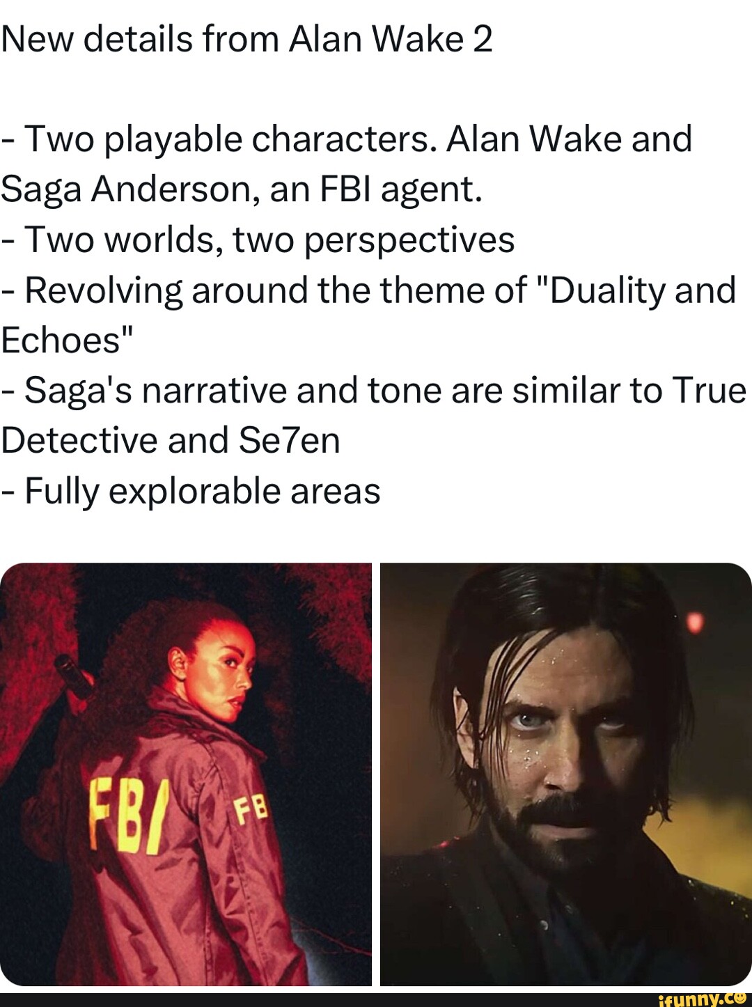 New details from Alan Wake 2 - Two playable characters. Alan Wake and ...