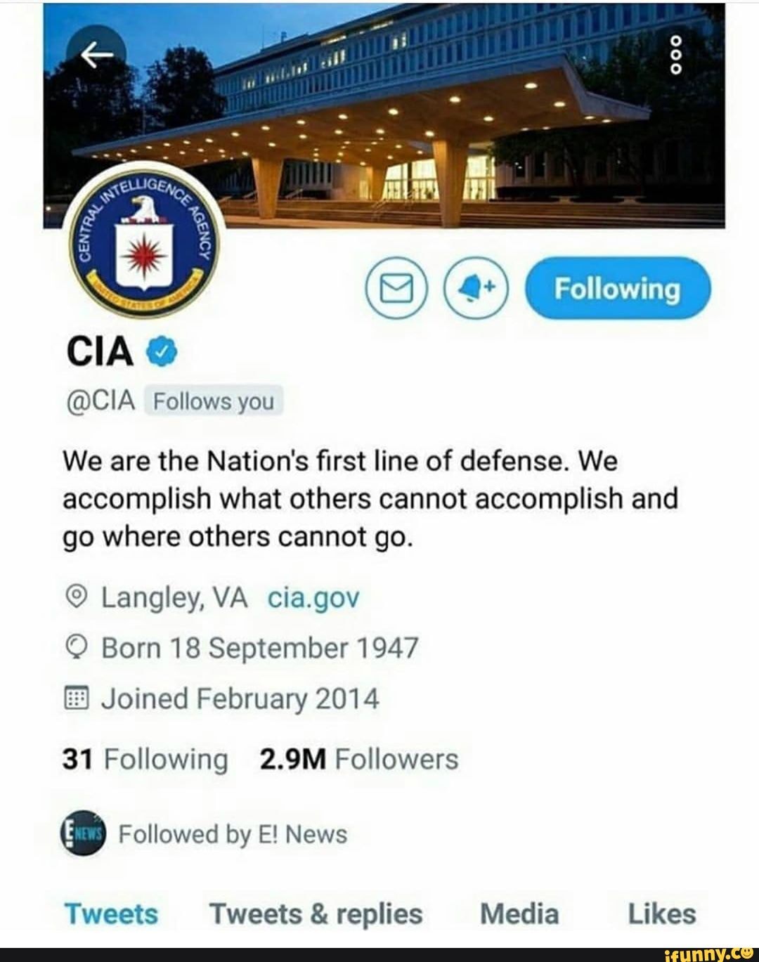 @CIA Follows you We are the Nation's first line of defense. We ...