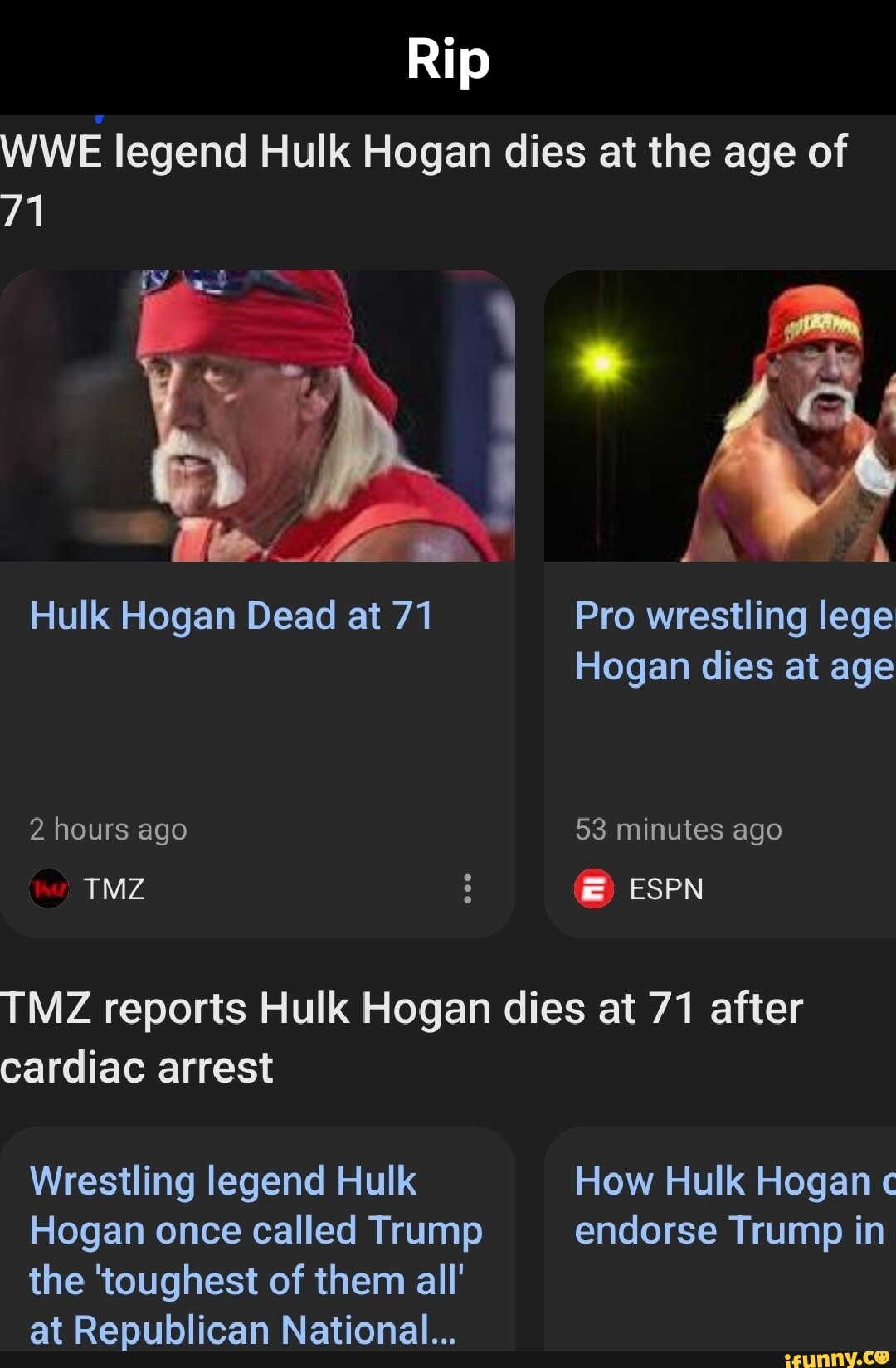 Rip WWE legend Hulk Hogan dies at the age of 71 Hulk Hogan Dead at 71 ...