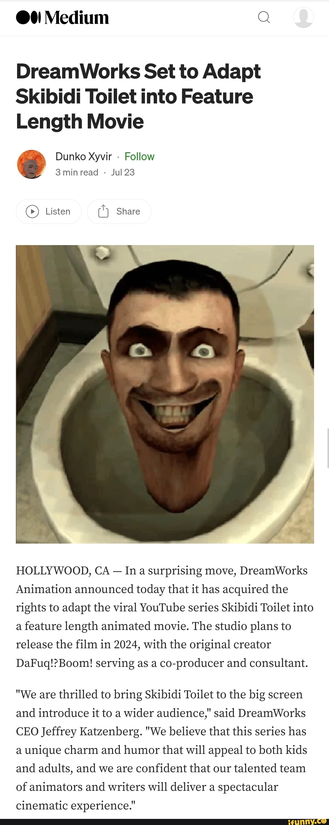 Medium Q DreamWorks Set to Adapt Skibidi Toilet into Feature Length ...