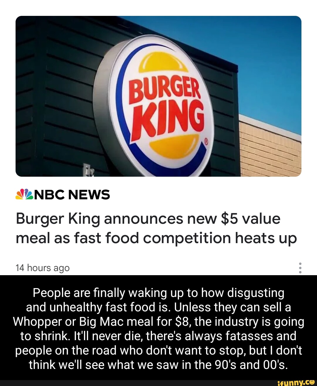 %NBC NEWS Burger King announces new $5 value meal as fast food ...