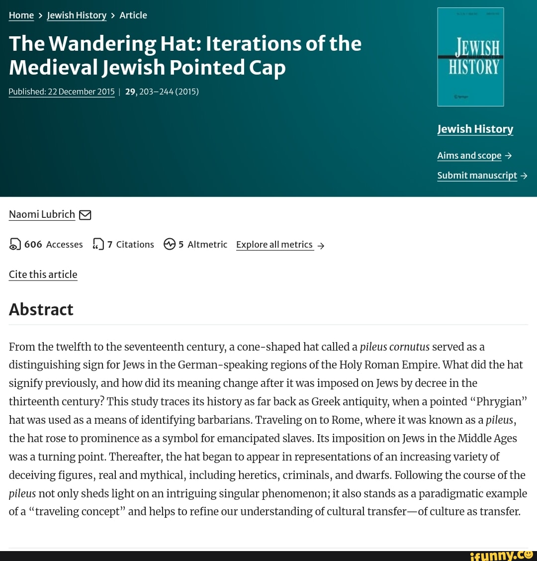 Home > Jewish History > Article The Wandering Hat: Iterations of the ...