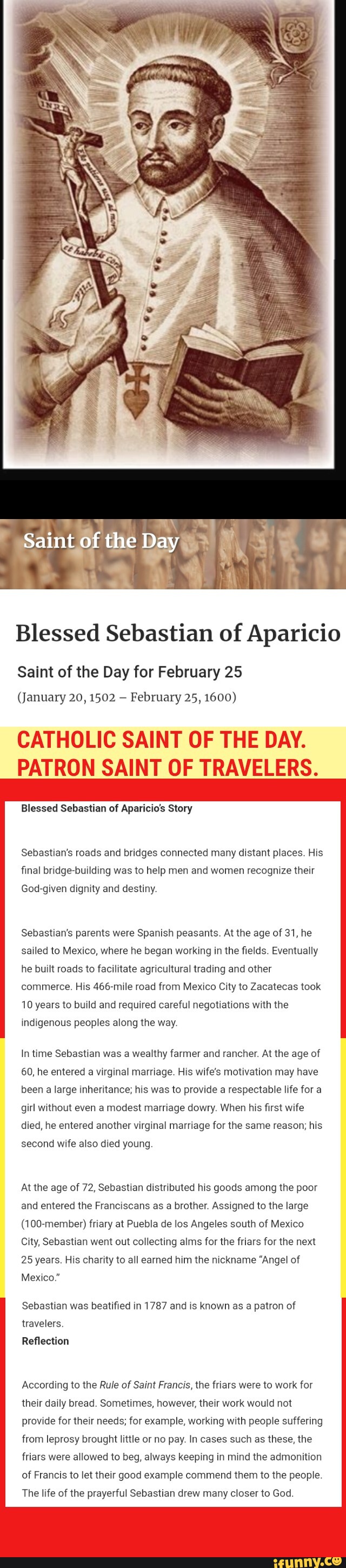 Saint of the Day Blessed Sebastian of Aparicio Saint of the Day for ...