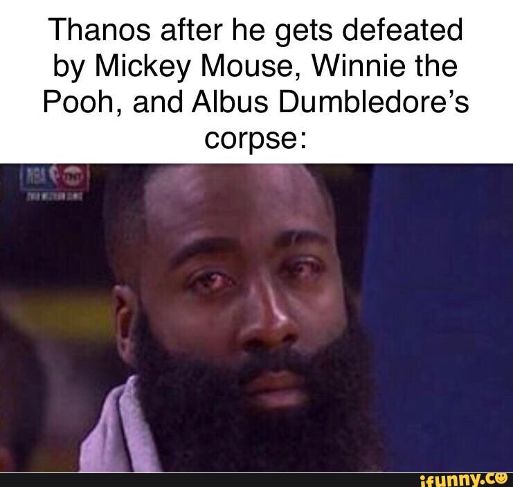 Thanos after he gets defeated by Mickey Mouse, Winnie the Pooh, and ...