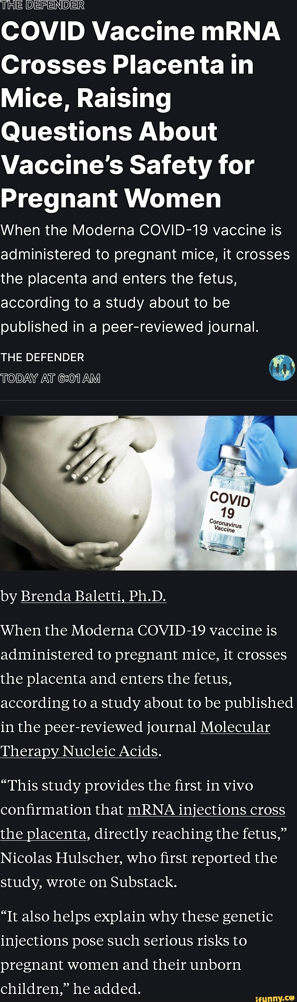 COVID Vaccine mRNA Crosses Placenta in Mice, Raising Questions About ...