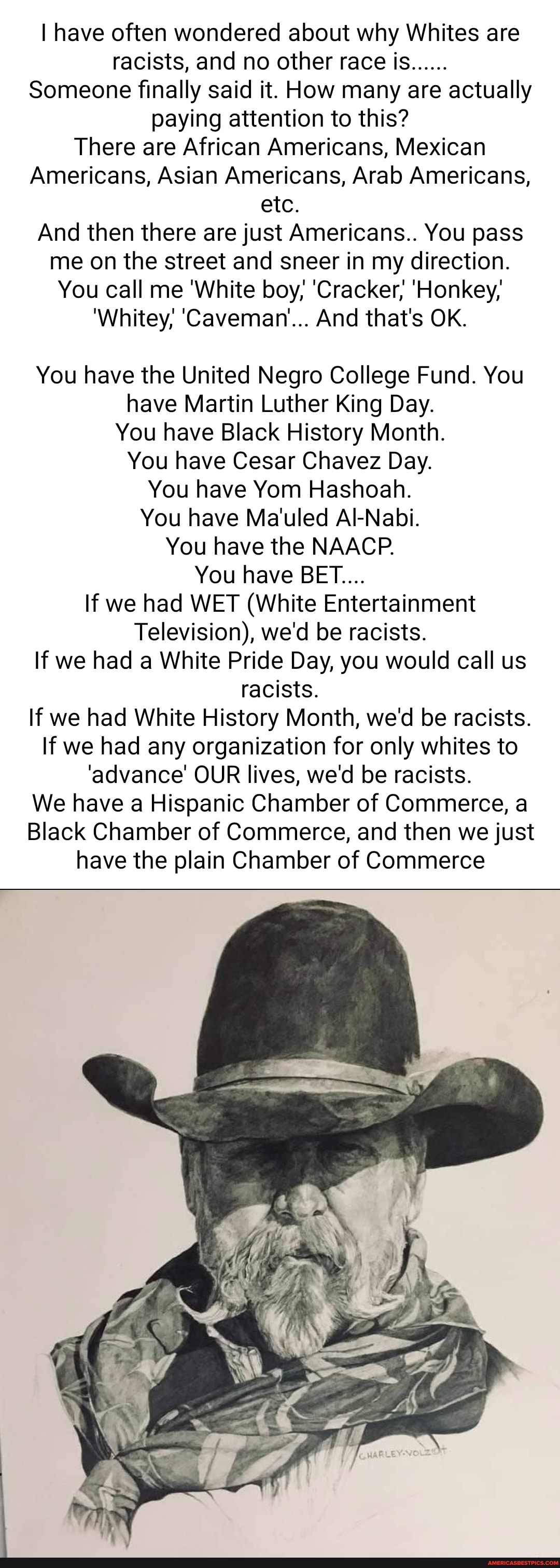 I have often wondered about why Whites are racists, and no other race ...