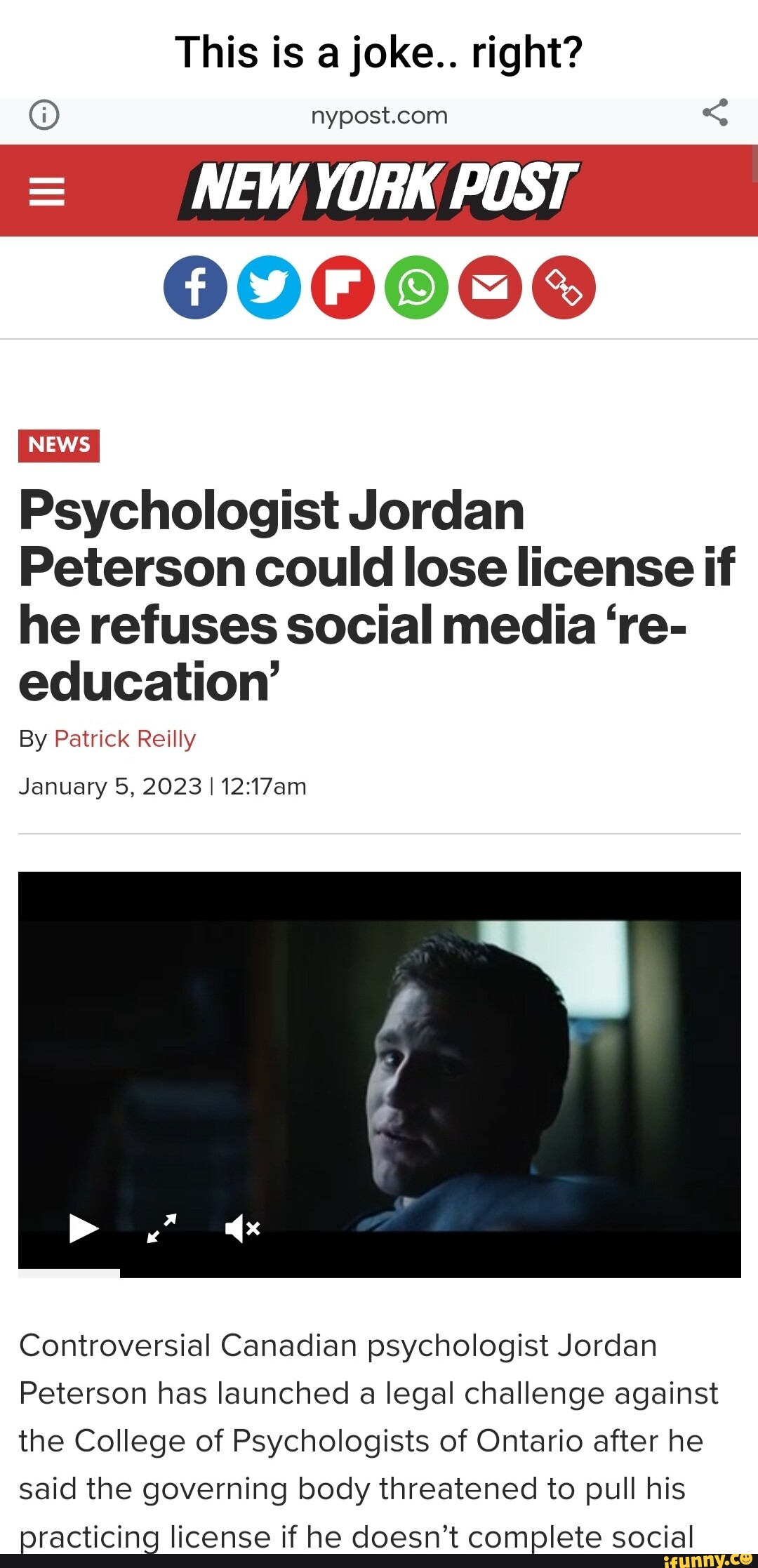 This is a joke.. right? = NEWYORK POST Psychologist Jordan Peterson ...