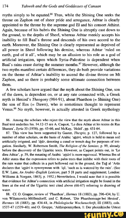 174 Yahweh and the Gods and Goddesses of Canaan myths simply to be ...
