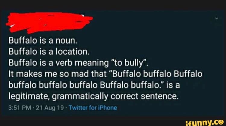 MIME a R Buffalo is a location. Buffalo is a verb meaning "to bully ...