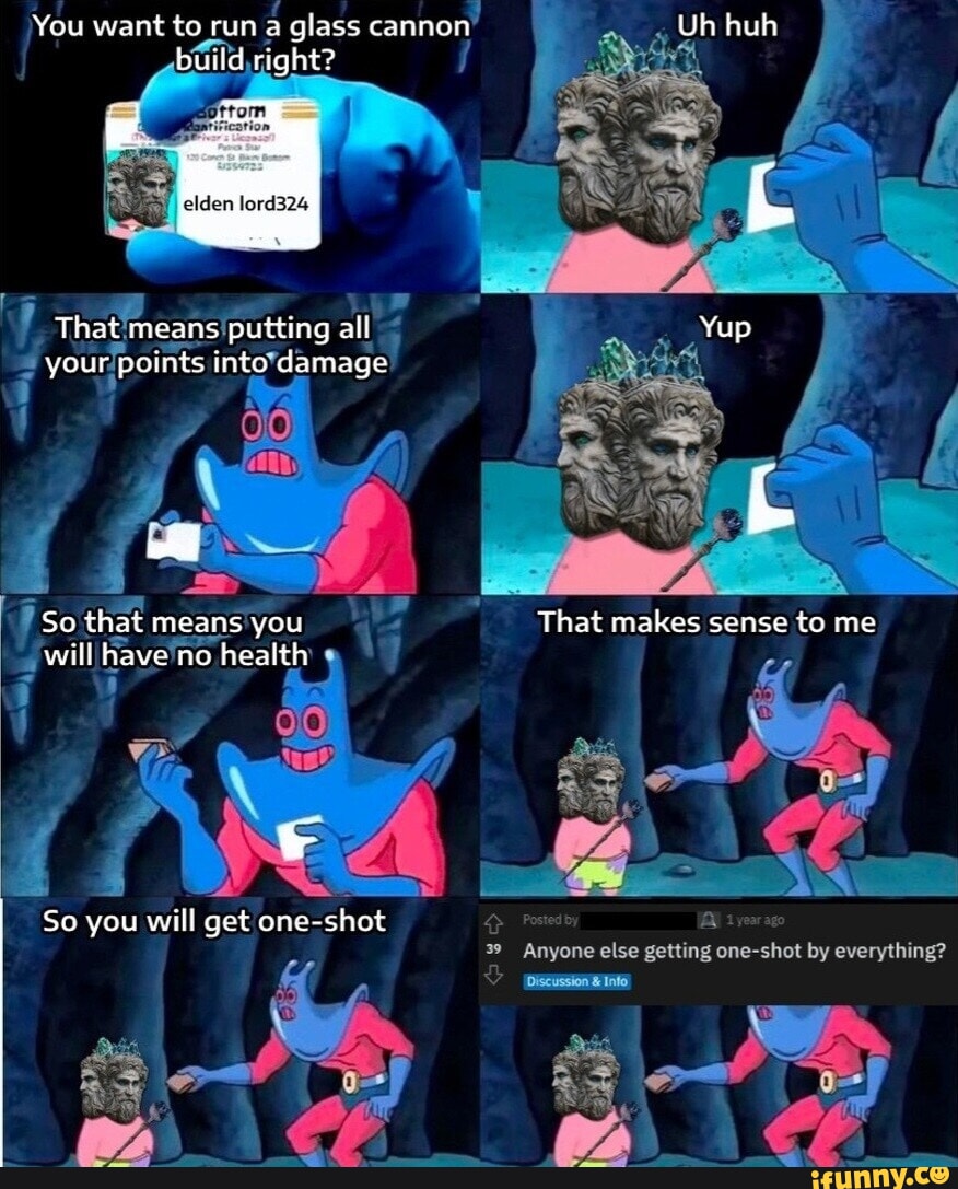 You want to run a glass cannon build right? elden lord324 That means ...