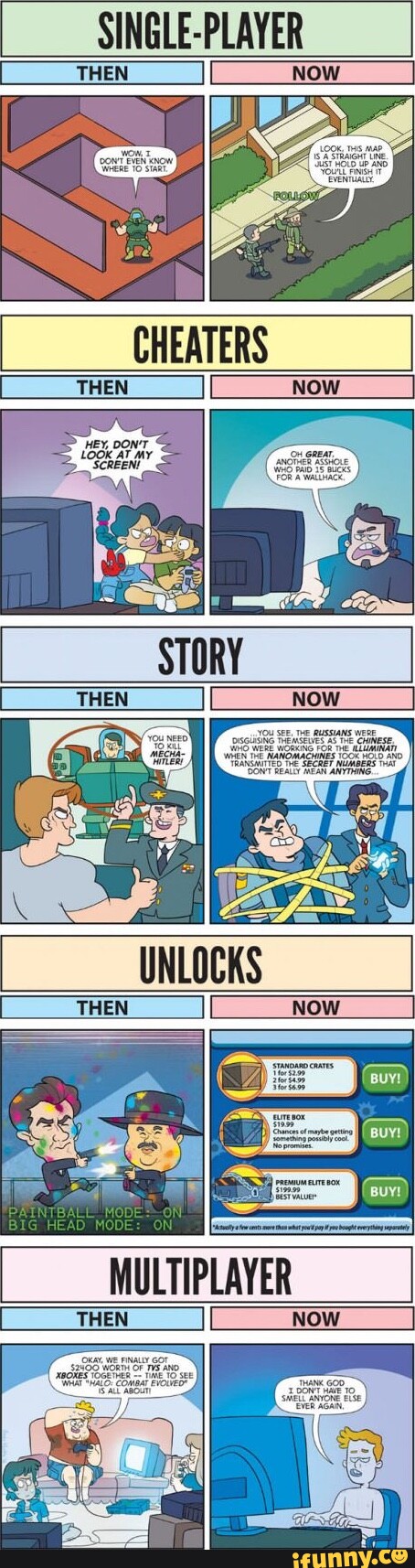 SINGLE-PLAYER THEN NO THEN NOW CHEATERS THEN NOW HeAD MULTIPLAYER I ...