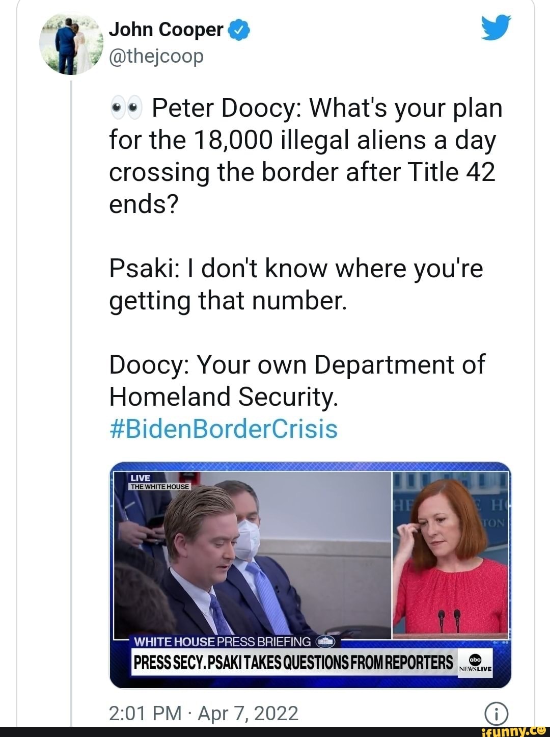 @thejcoop John Cooper @ Peter Doocy: What's your plan for the 18,000 ...