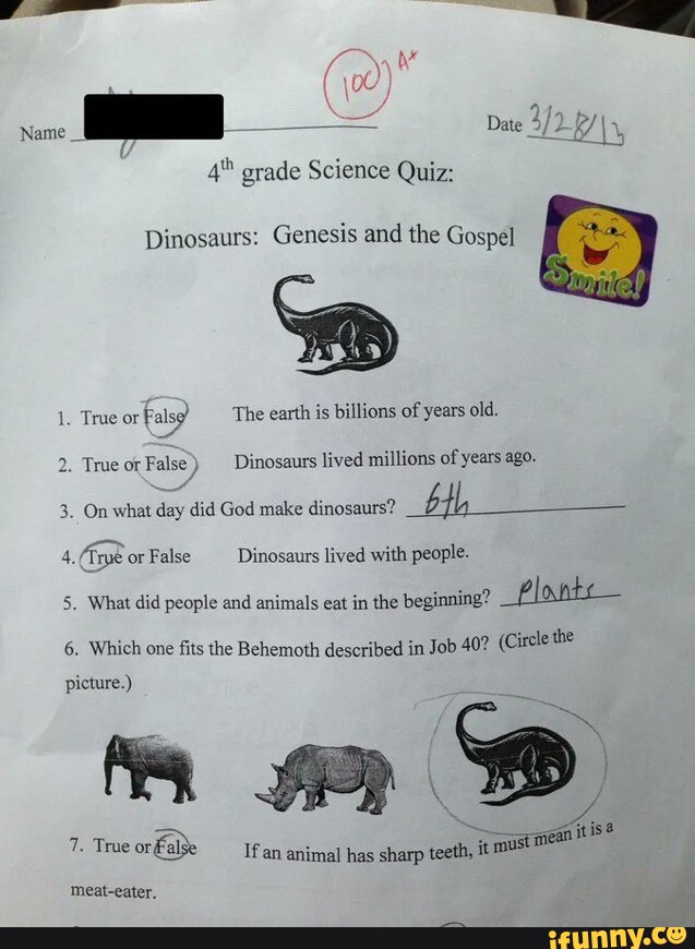 Name _I - 4" grade Science Quiz: Dinosaurs: Genesis and the Gospel 1 ...