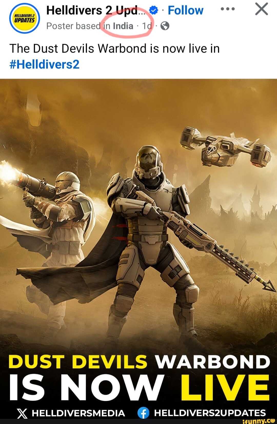 Helldivers 2 Upd.. Follow Poster based in India: id The Dust Devils Warbond is now live in ...