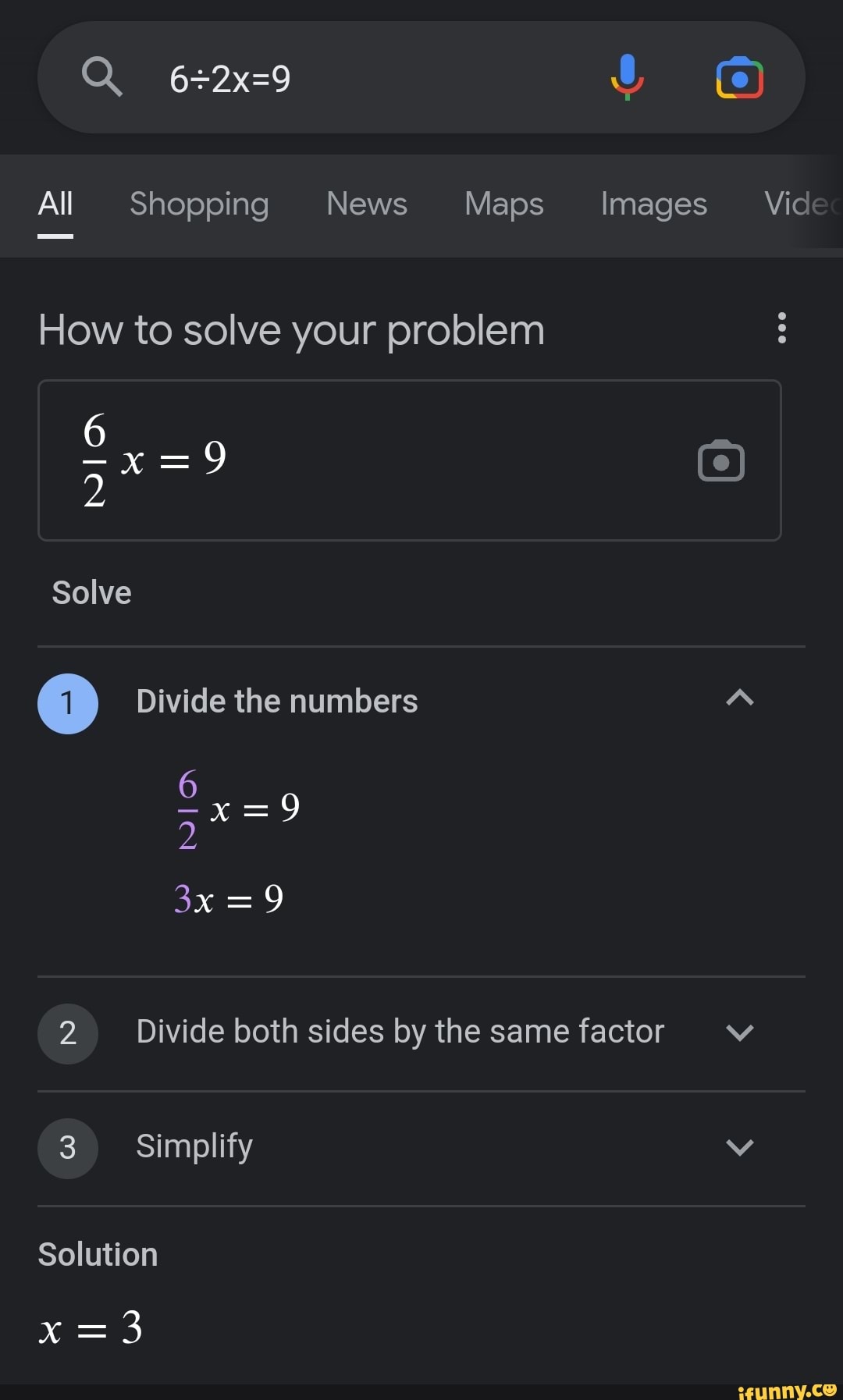 All Shopping News Maps How to solve your problem II No Solve Divide the numbers =9 Images Vid 2 ...