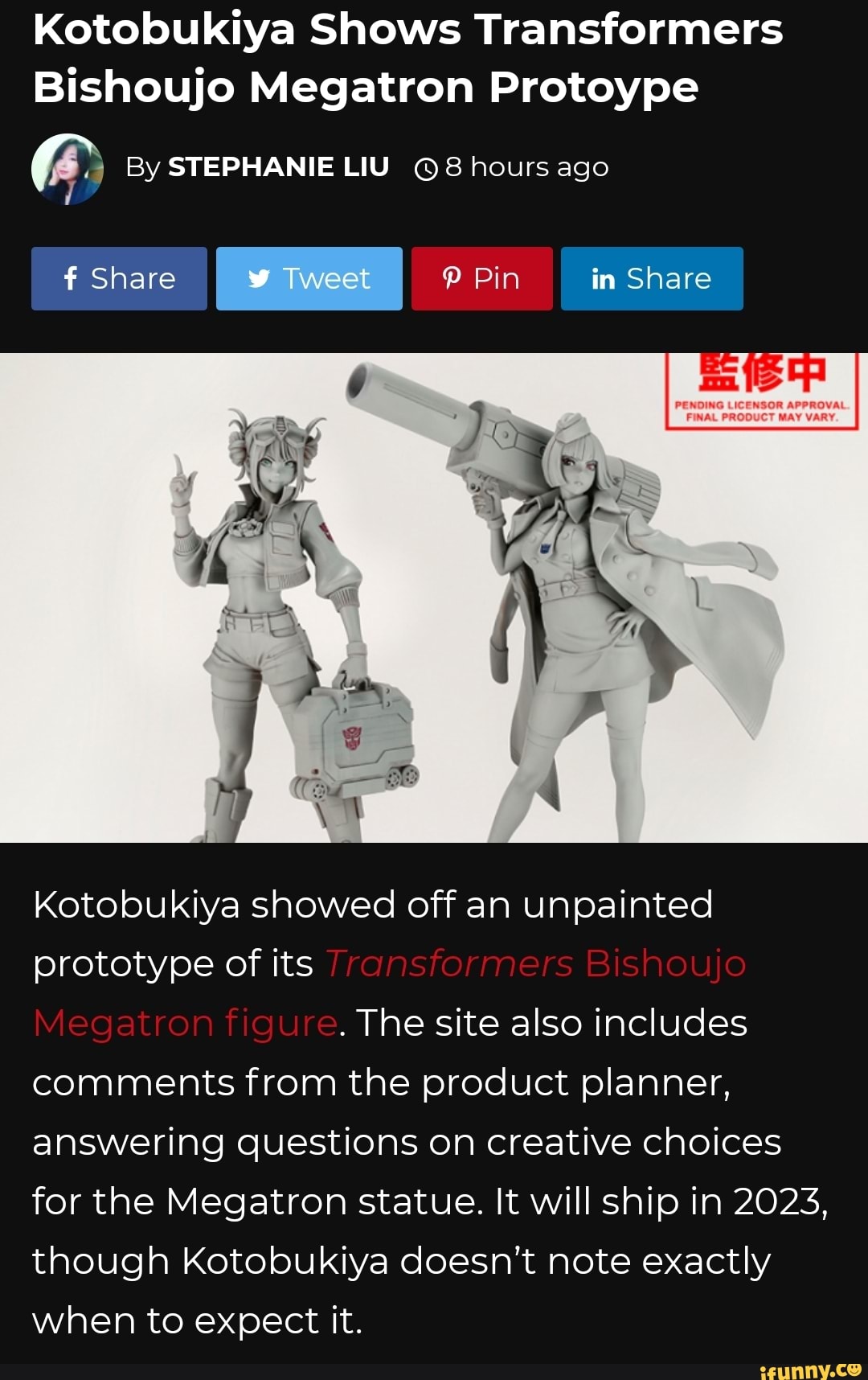 Kotobukiya Shows Transformers Bishoujo Megatron Protoype > By STEPHANIE ...