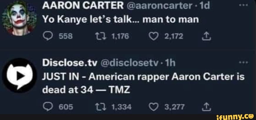 AARON CARTER @aaroncarter Yo Kanye let's talk... man to man 558 ...