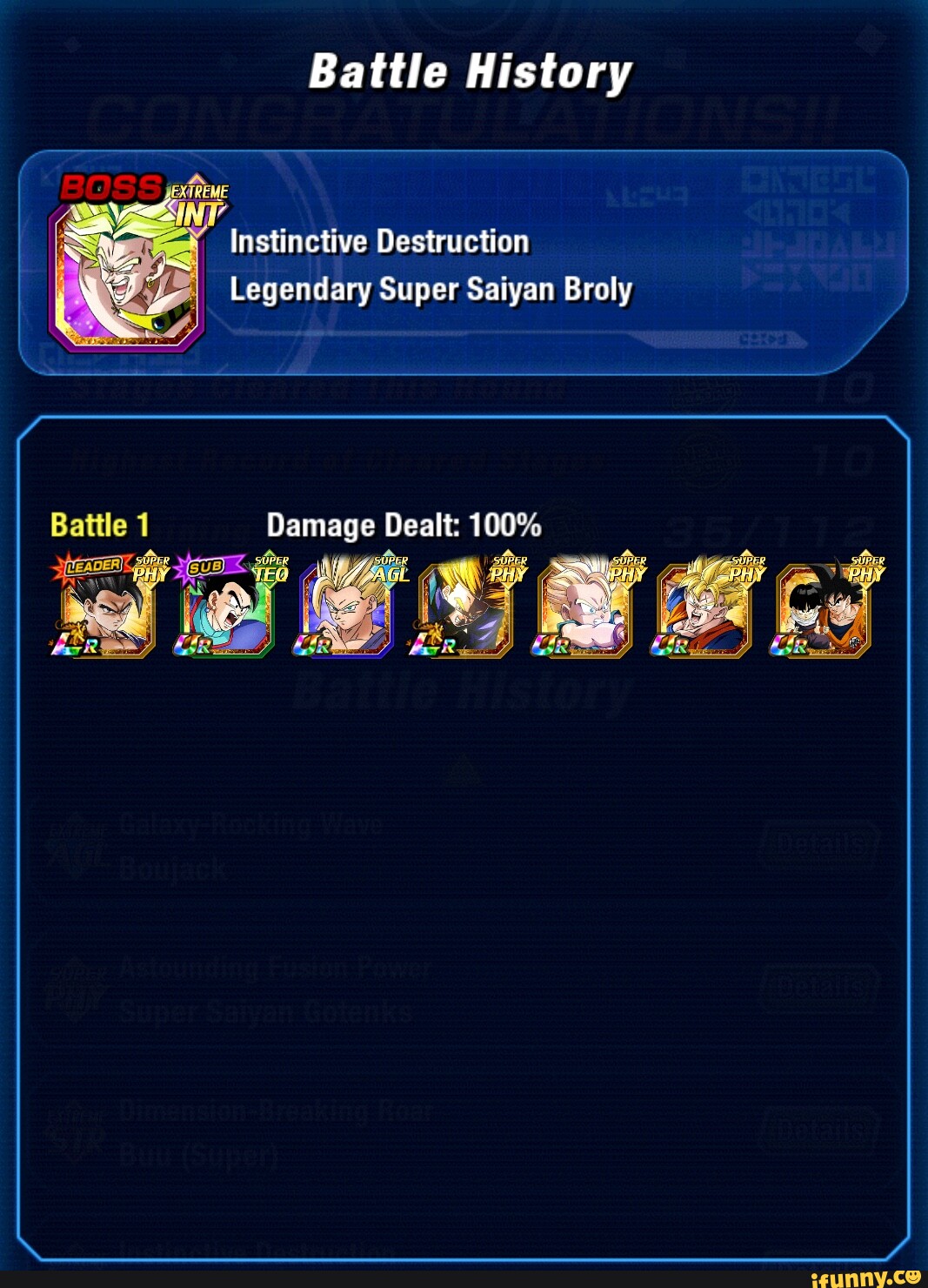 Battle 1 Battle History Instinctive Destruction Legendary Super Saiyan ...