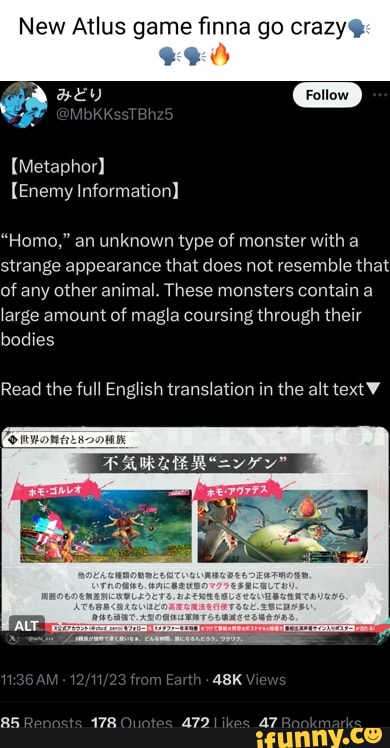 New Atlus game finna go crazy@ Follow {Metaphor] [Enemy Information ...