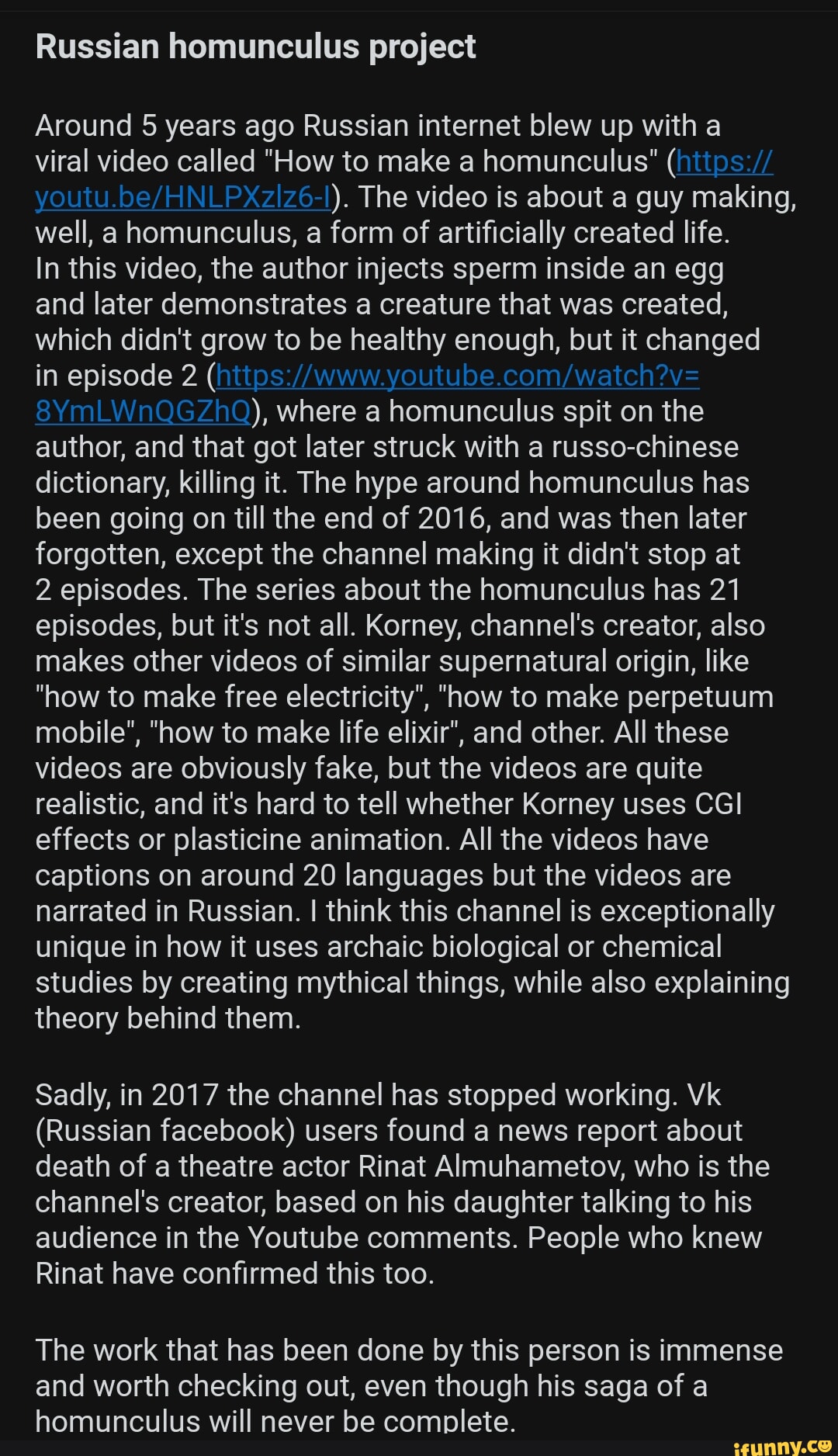 Russian homunculus project Around 5 years ago Russian internet blew up ...