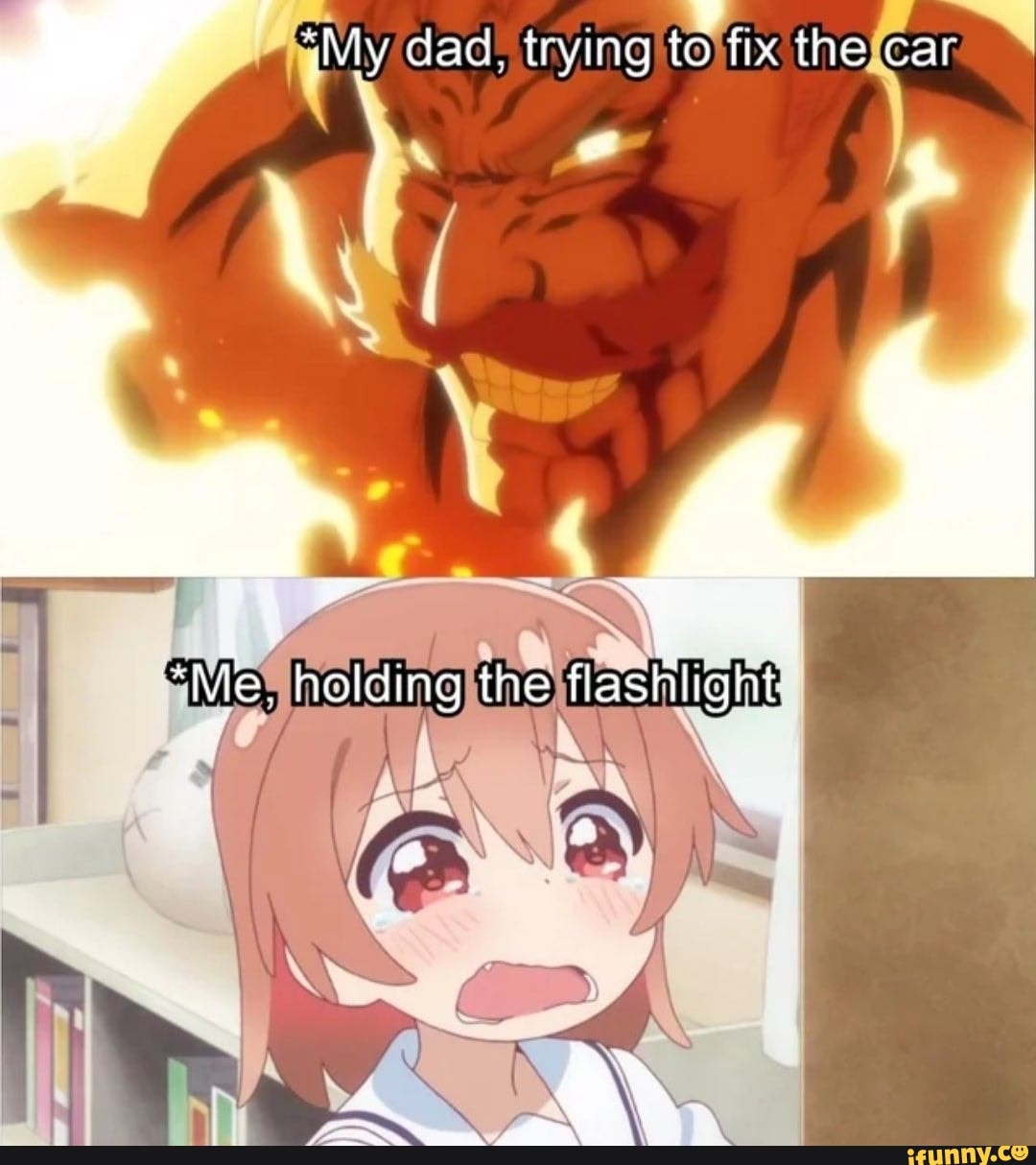 My dad trying to fix the car ) * 'ane the y= "Me. holding the ...