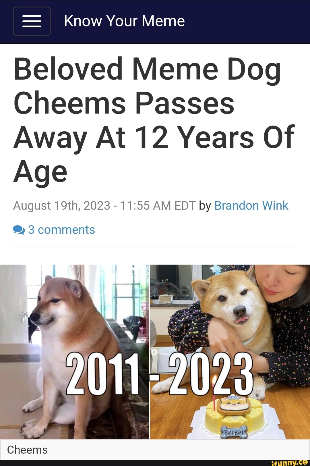 Know Your Meme Beloved Meme Dog Cheems Passes Away At 12 Years Of Age ...