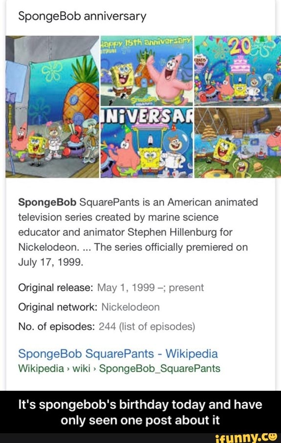 SpongeBob anniversary SpongeBob SquarePants is an American animated ...