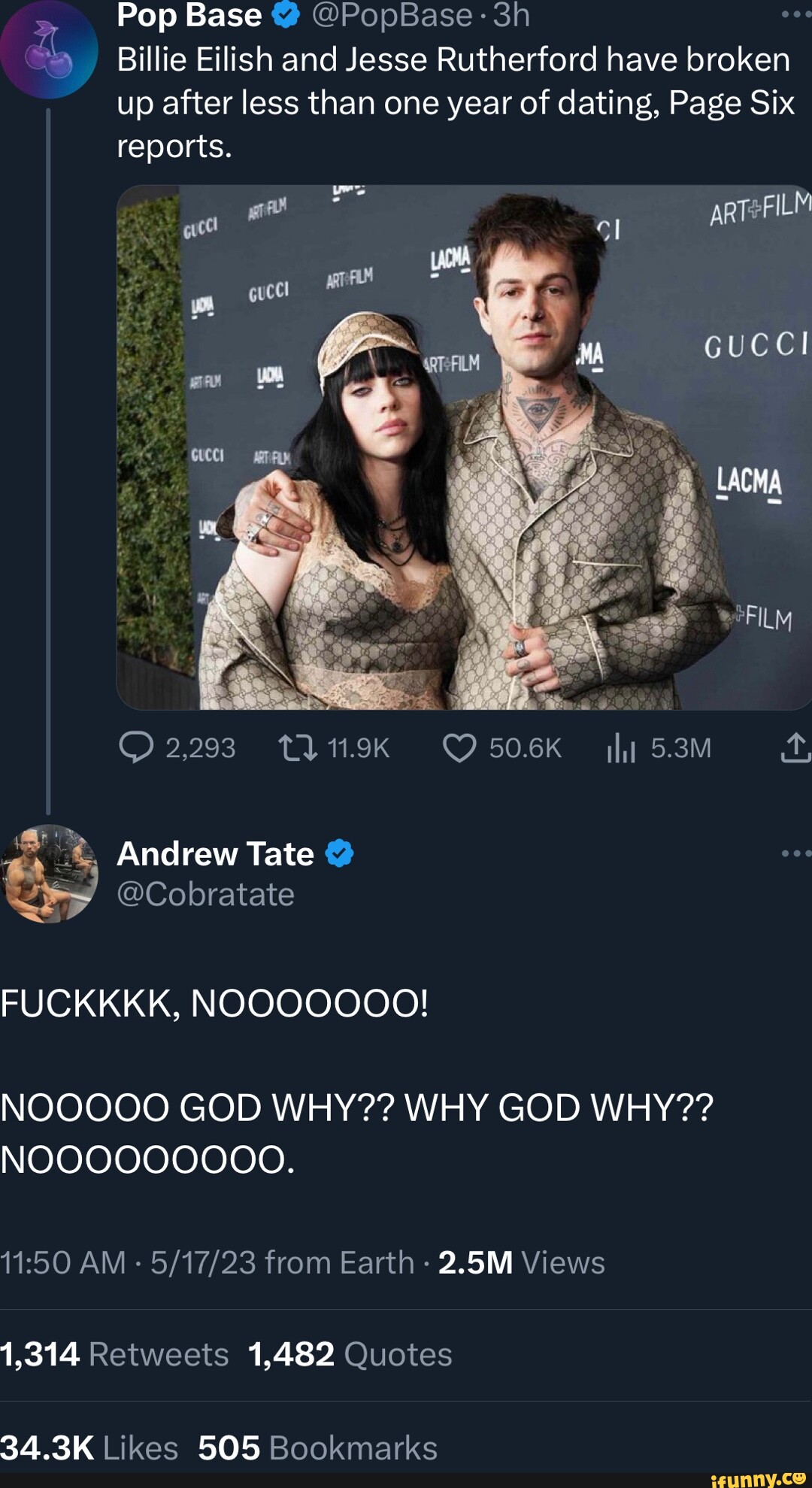 Pop Base @ @PopBase: Billie Eilish and Jesse Rutherford have broken up ...