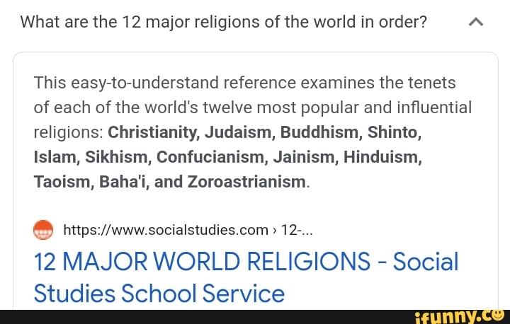 What are the 12 major religions of the world in order? a This easy-to ...