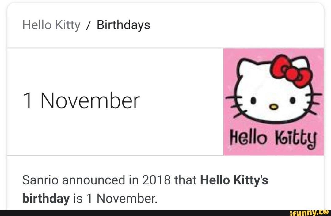 Hello Kitty / Birthdays 1 November Hello Kitty Sanrio announced in 2018 ...