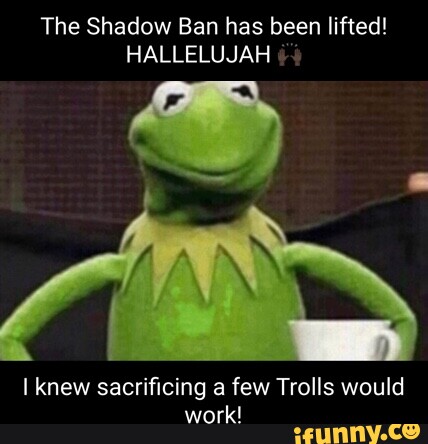 The Shadow Ban has been lifted! HALLELUJAH I knew sacrificing a few ...