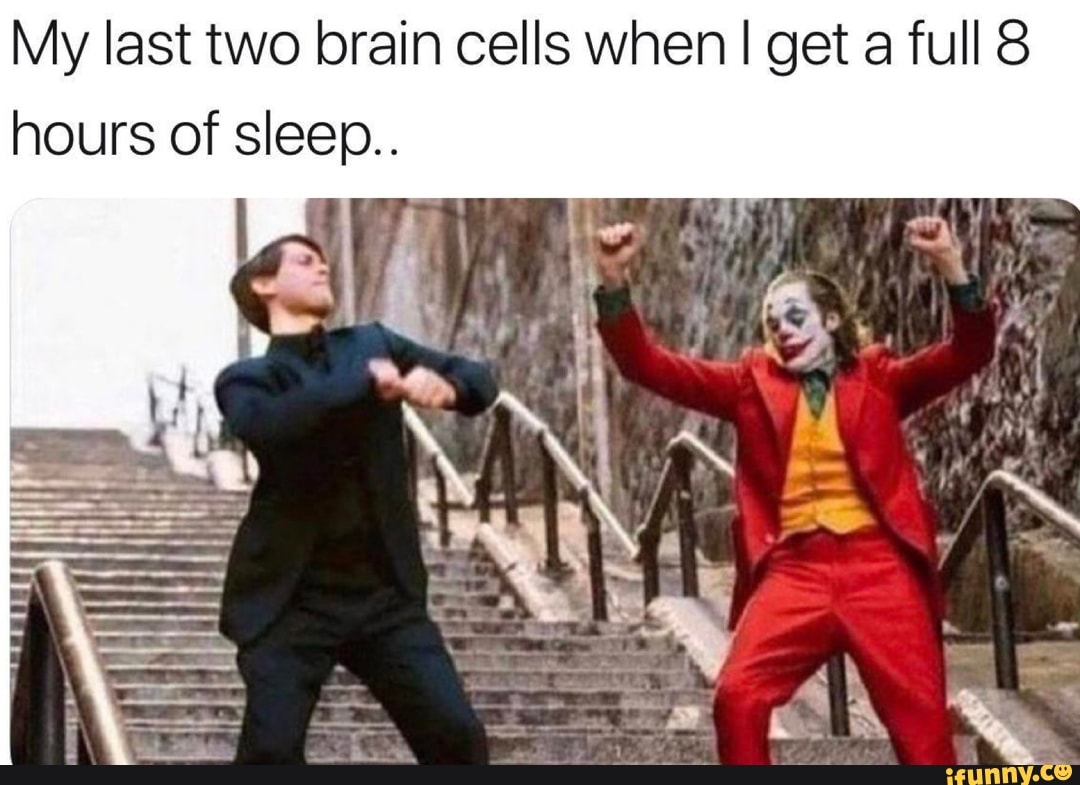 My last two brain cells when I get a full 8 hours of sleep. - iFunny