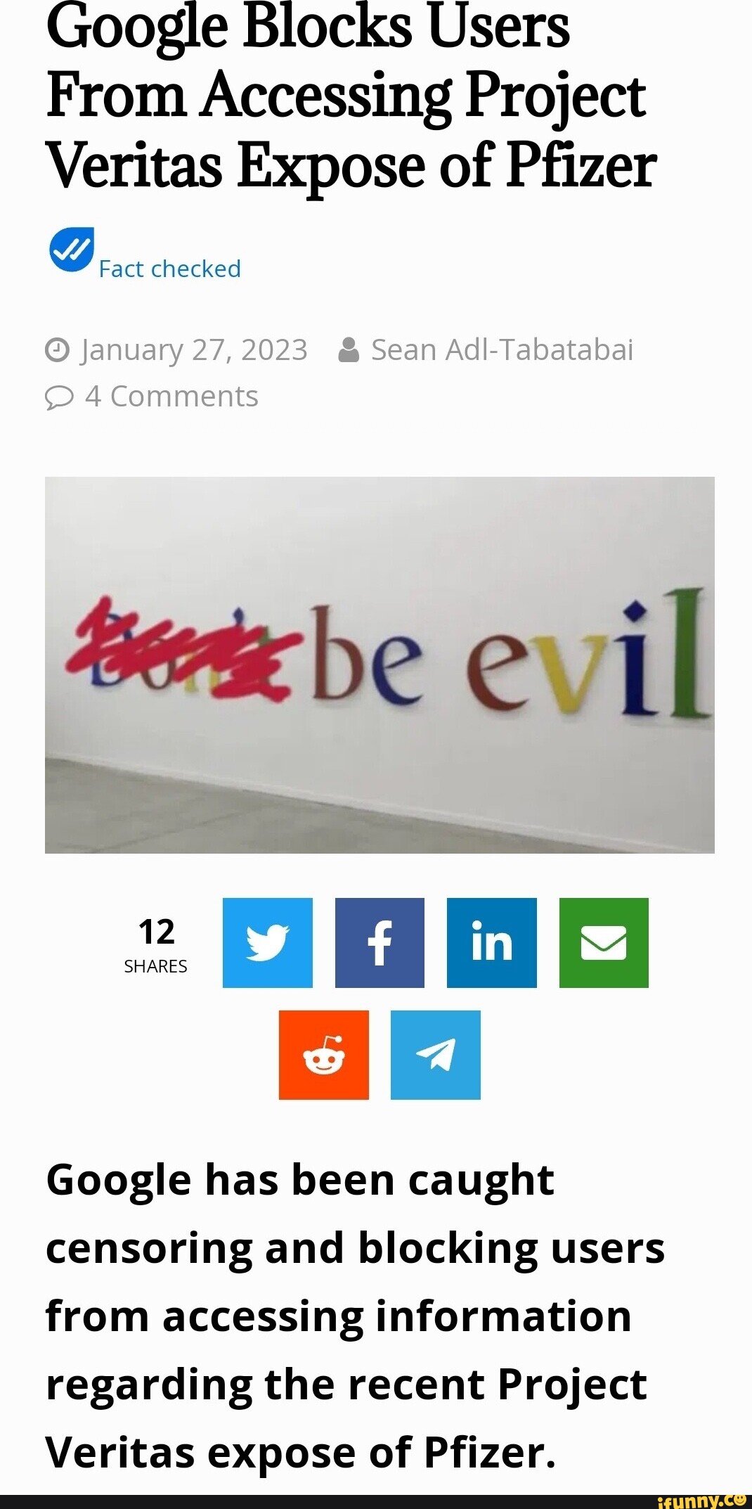 Google Blocks Users From Accessing Project Veritas Expose of Pfizer g ...