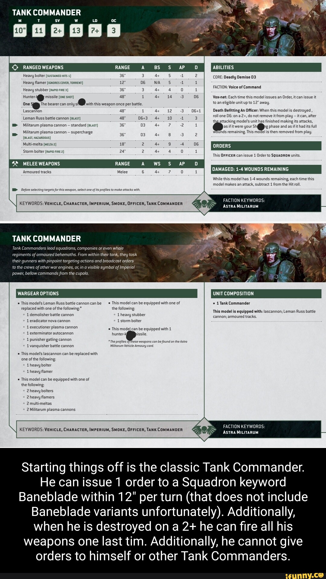 TANK COMMANDER La RANGED WEAPONS Heavy bolter {sustaineo CORE: Deadly ...