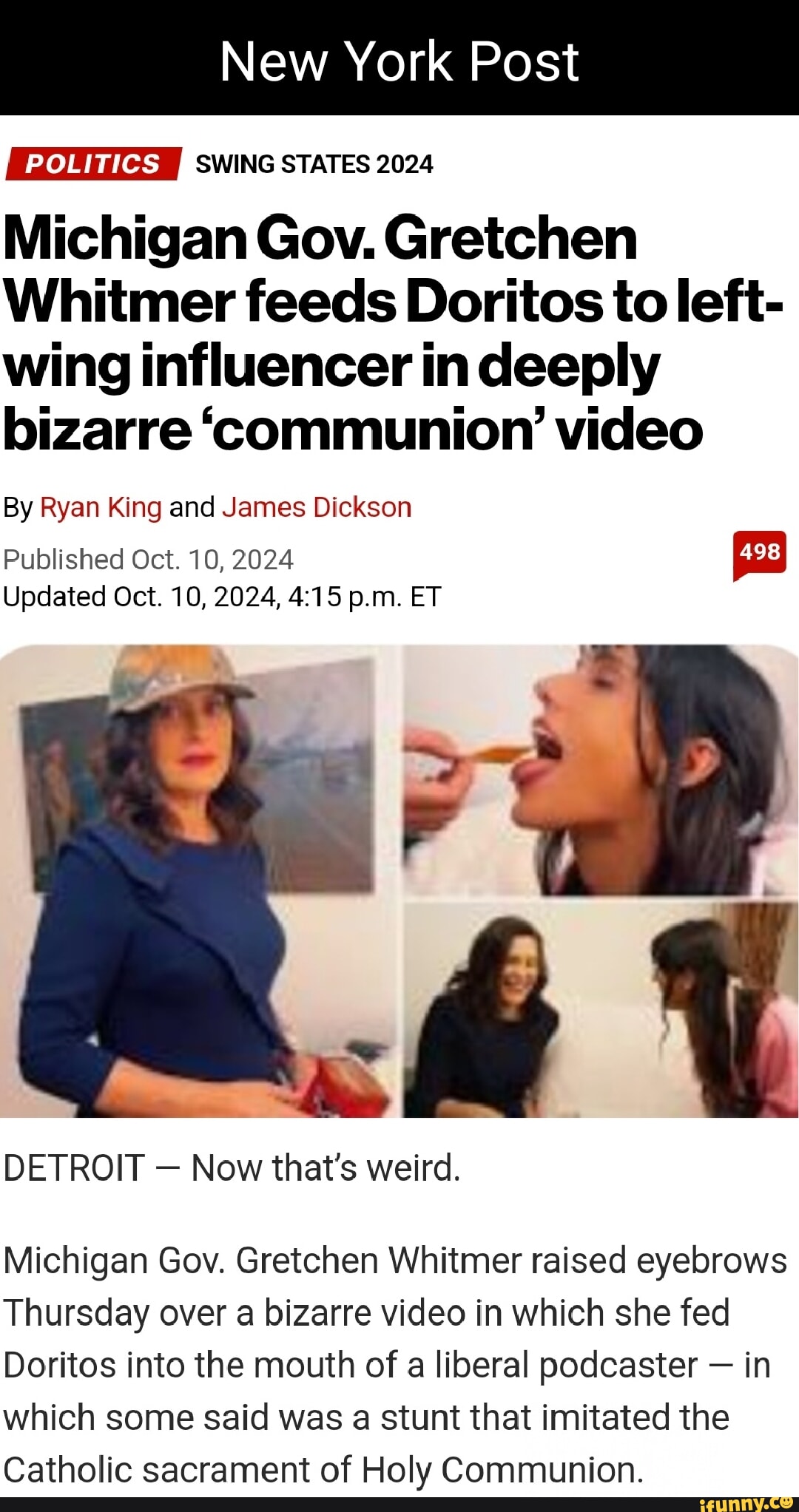 New York Post I SWING STATES 2024 Michigan Gov. Gretchen Whitmer feeds ...