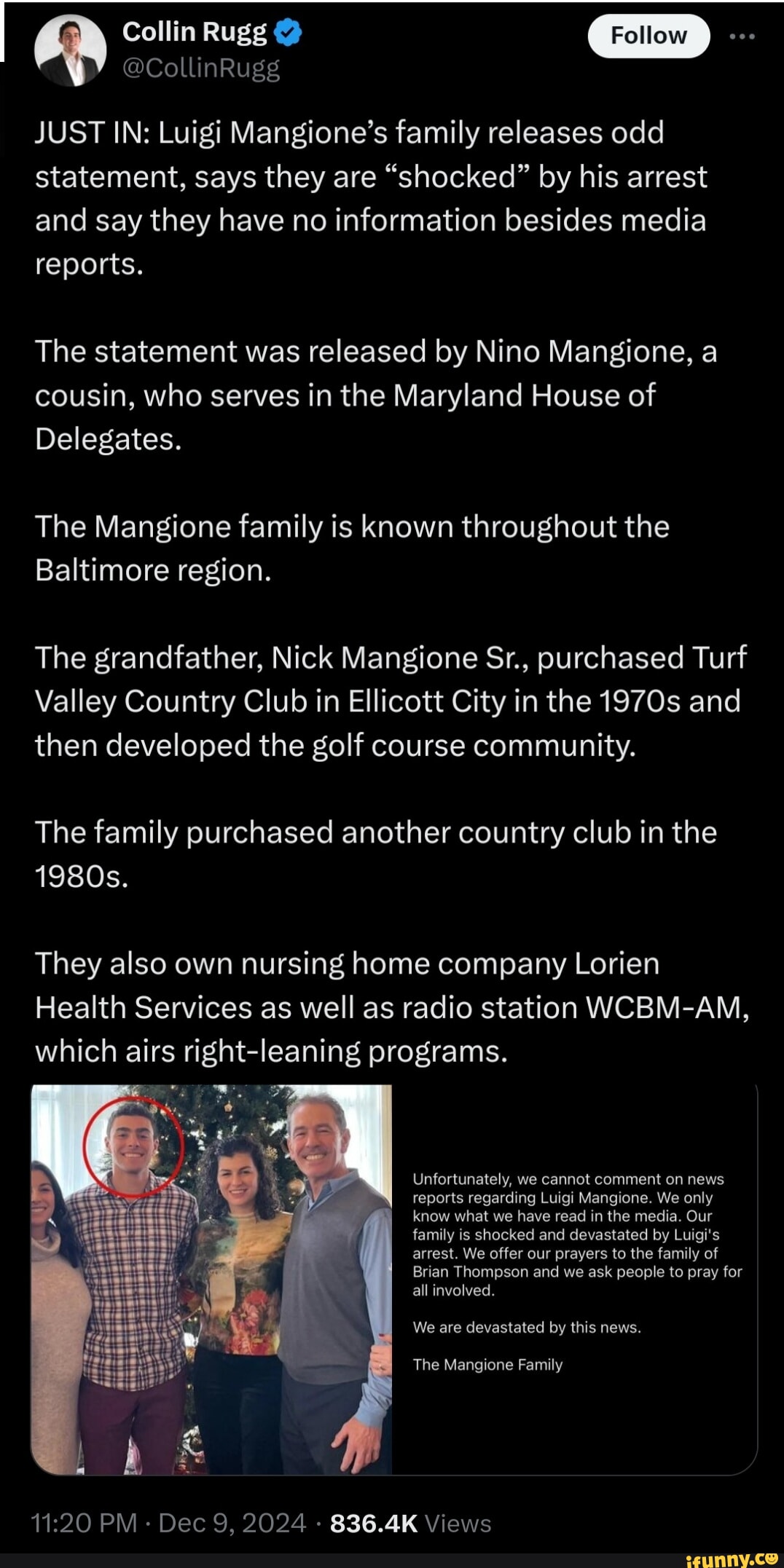 Collin Rugg @ @CollinRugg JUST IN: Luigi Mangione's family releases odd ...