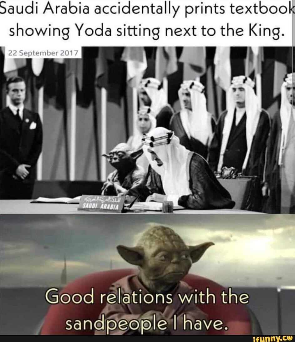 Saudi Arabia accidentally prints textbook showing Yoda sitting next to ...