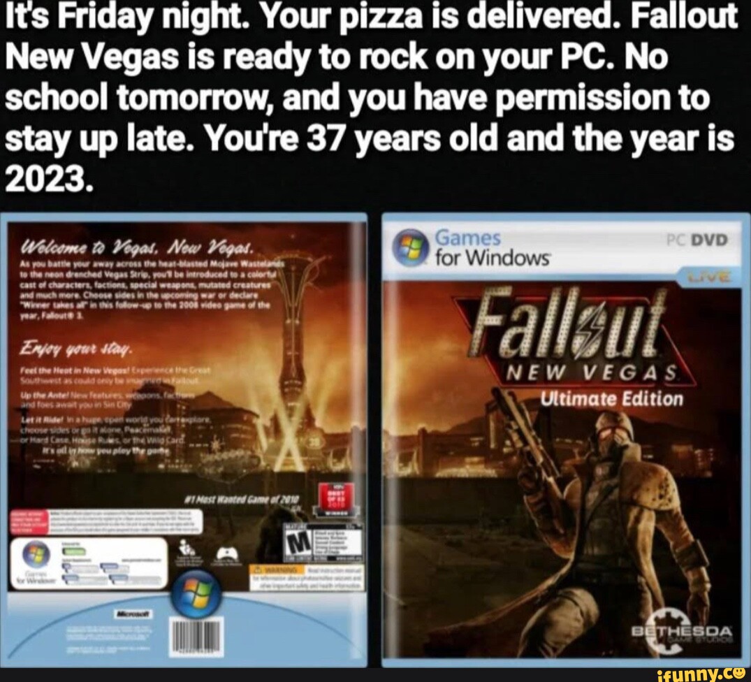 Its Friday night. Your pizza is delivered. Fallout New Vegas is ready ...