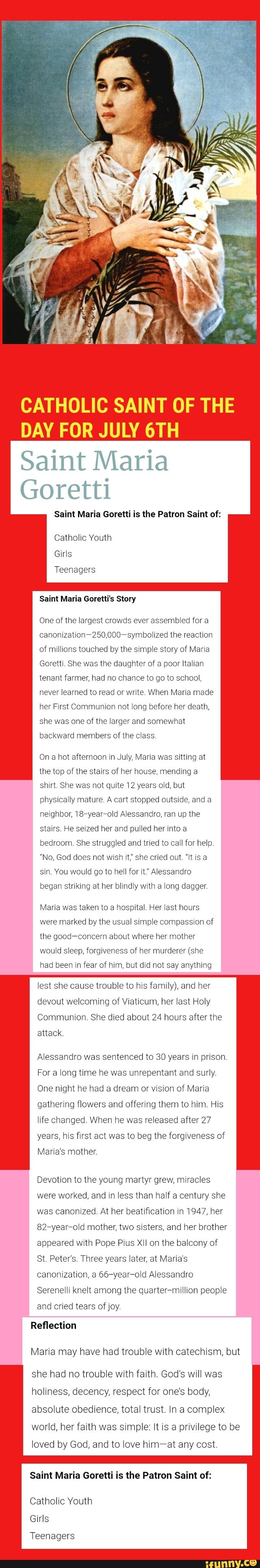 CATHOLIC SAINT OF THE DAY FOR JULY Saint Maria Goretti Saint Maria ...