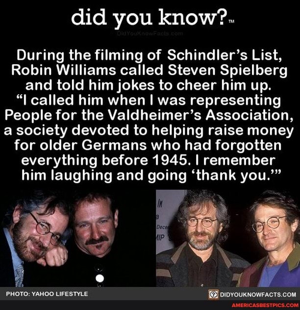Did you know?. During the filming of Schindler's List, Robin Williams ...
