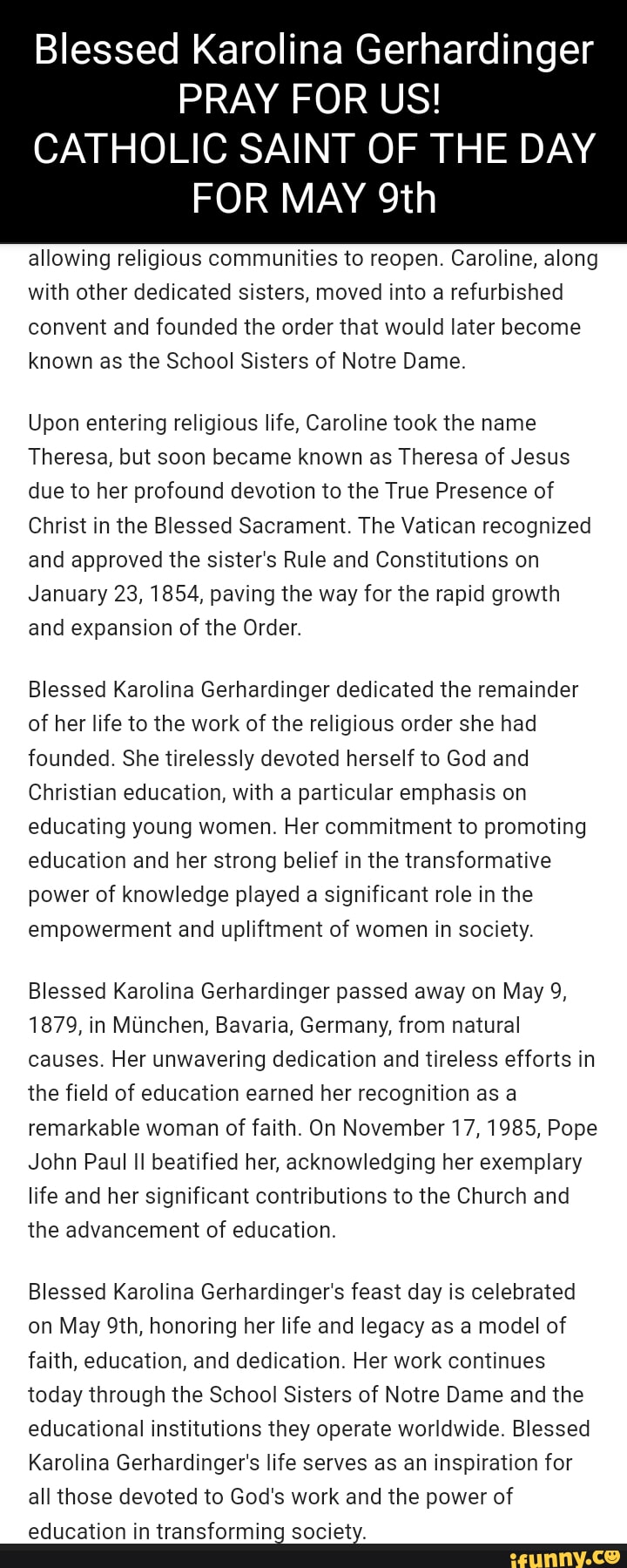 Blessed Karolina Gerhardinger PRAY FOR US! CATHOLIC SAINT OF THE DAY ...