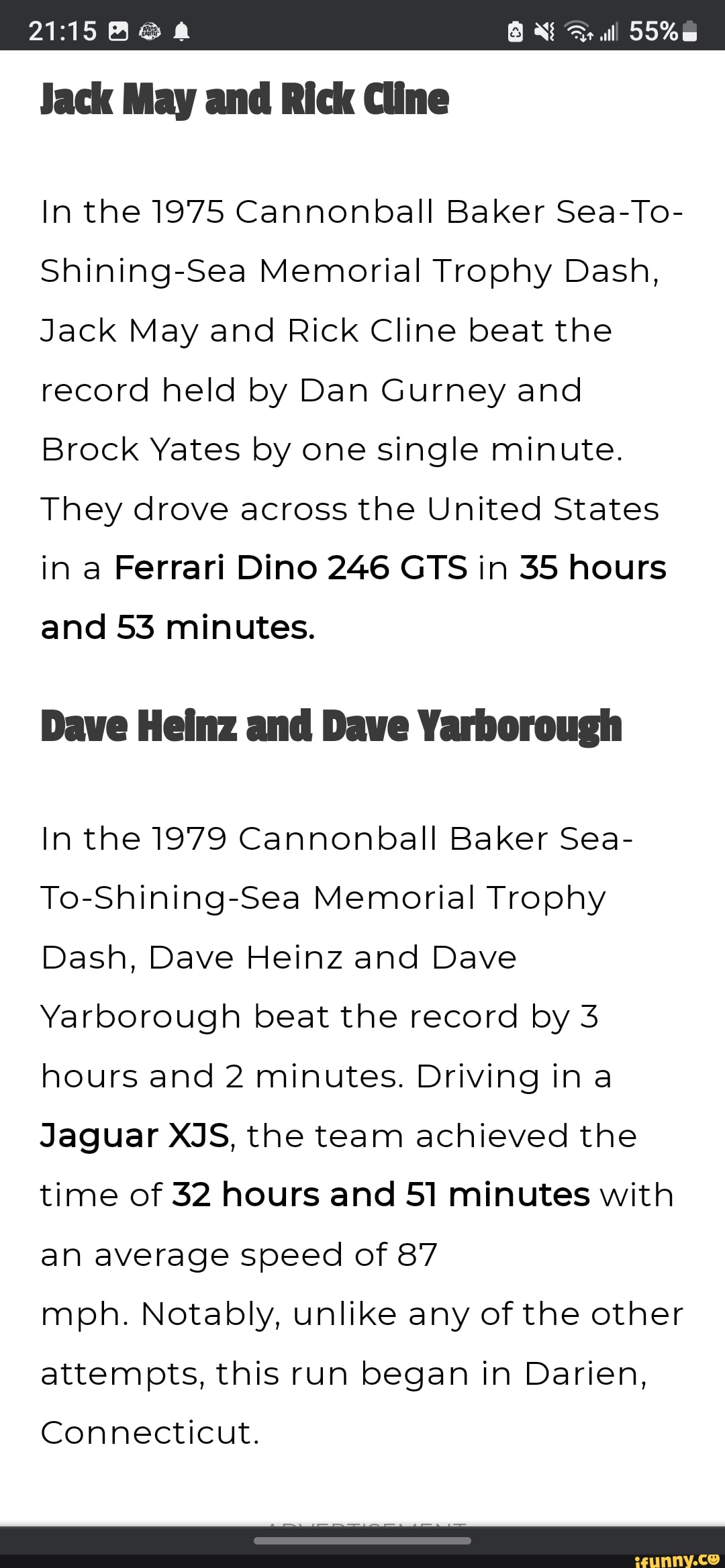 Jack May and Rick Cline In the 1975 Cannonball Baker Sea-To- Shining ...