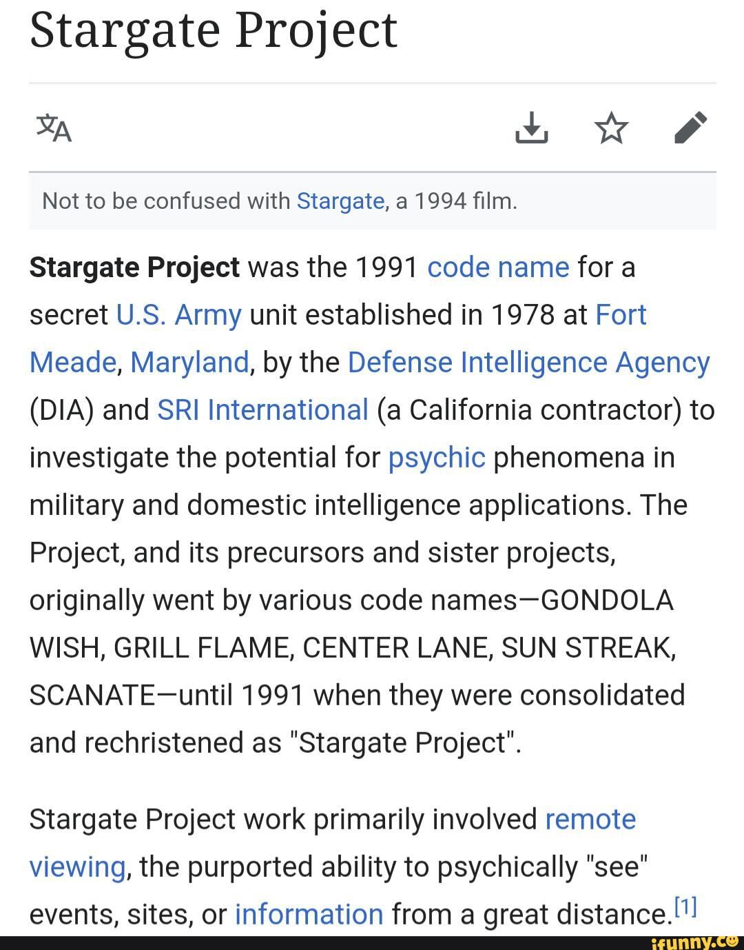Stargate Project Not to be confused with Stargate, a 1994 film ...