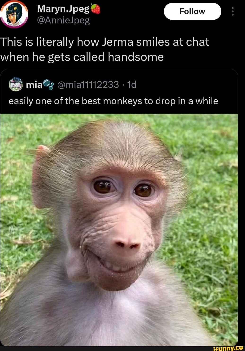 This is literally how Jerma smiles at chat when he gets called handsome ...