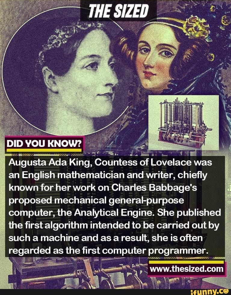 THE SIZED DID YOU KNOW? Augusta Ada King, Countess of Lovelace was an ...