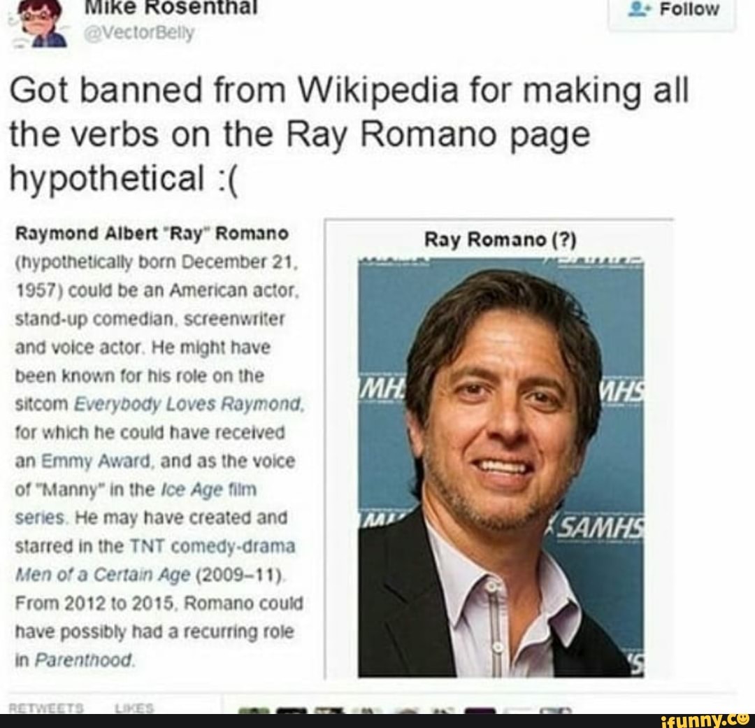Got banned from Wikipedia for making all the verbs on the Ray Romano ...